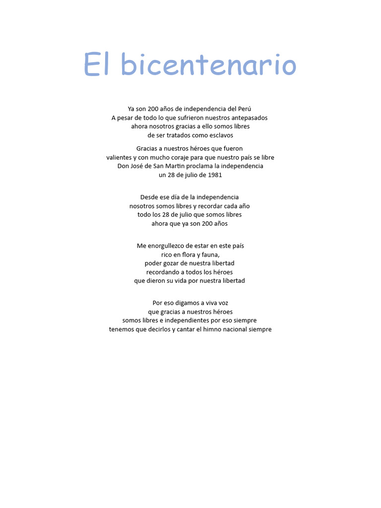 El Bicentenario Poema | PDF El Bicentenario Poema | PDF