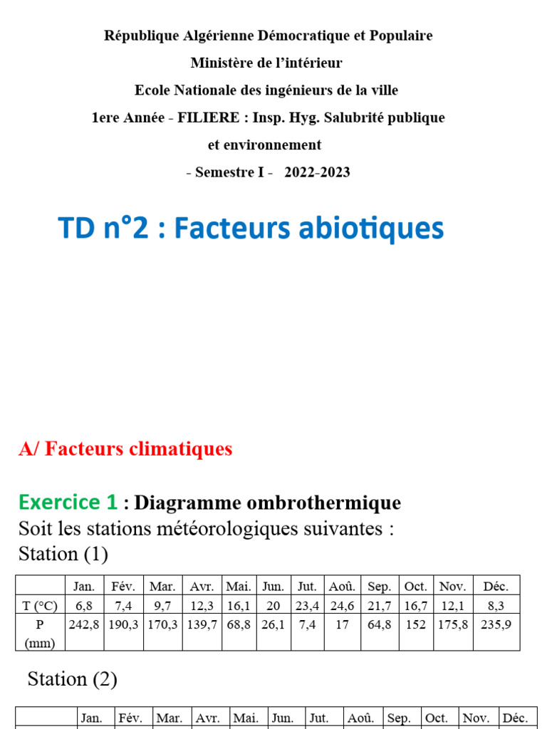 Facteurs abiotiques et climatiques 2022-2023 | PDF | Sciences et ...