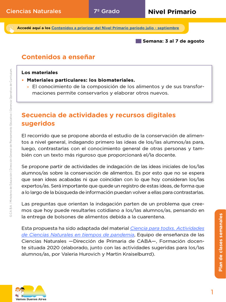 Plan Clases Prim Csnat 7 Q1ago | PDF | Plan de estudios | Enseñando