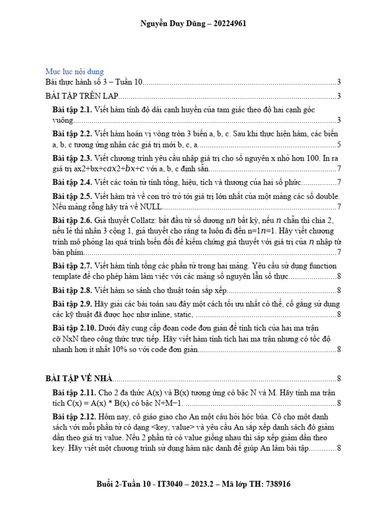 2023.2 BC - IT3040 20224961 NguyenDuyDung B2 Tuan10 MaLopTH - 738916 | PDF