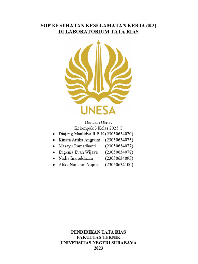 Sop Pelaksanaan Praktikum Lab. Tata Rias - Kel3 2023c | PDF | Teknologi & Rekayasa