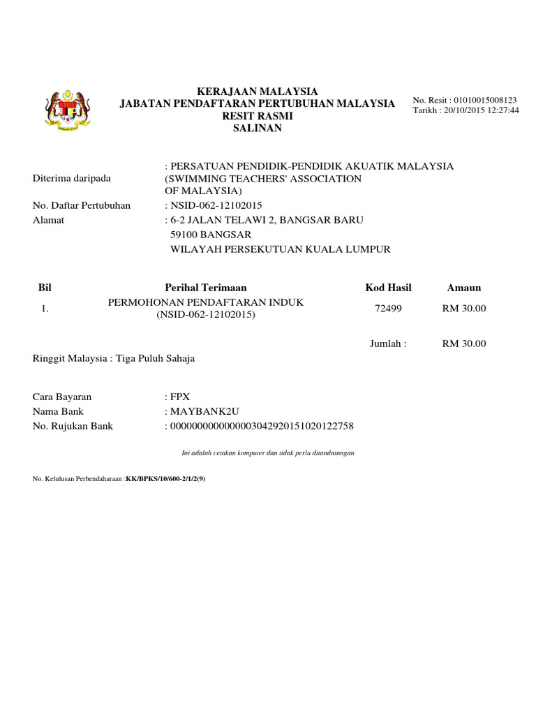 Resit Rasmi Pembayaran Online (1) | PDF