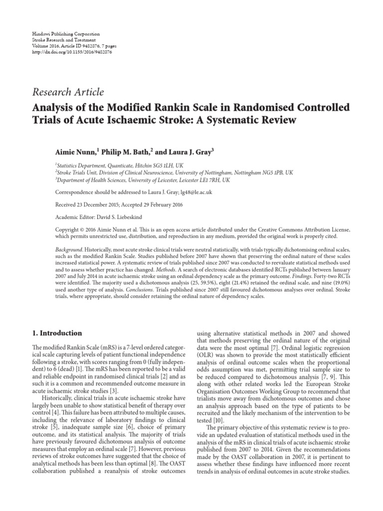 Analysis of The Modified Rankin Scale in Randomised Controlled | PDF ...