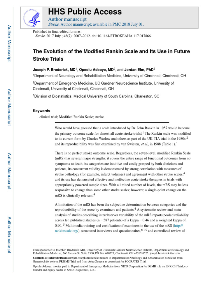 The Evolution of The Modified Rankin Scale and Its Use in Future | PDF ...