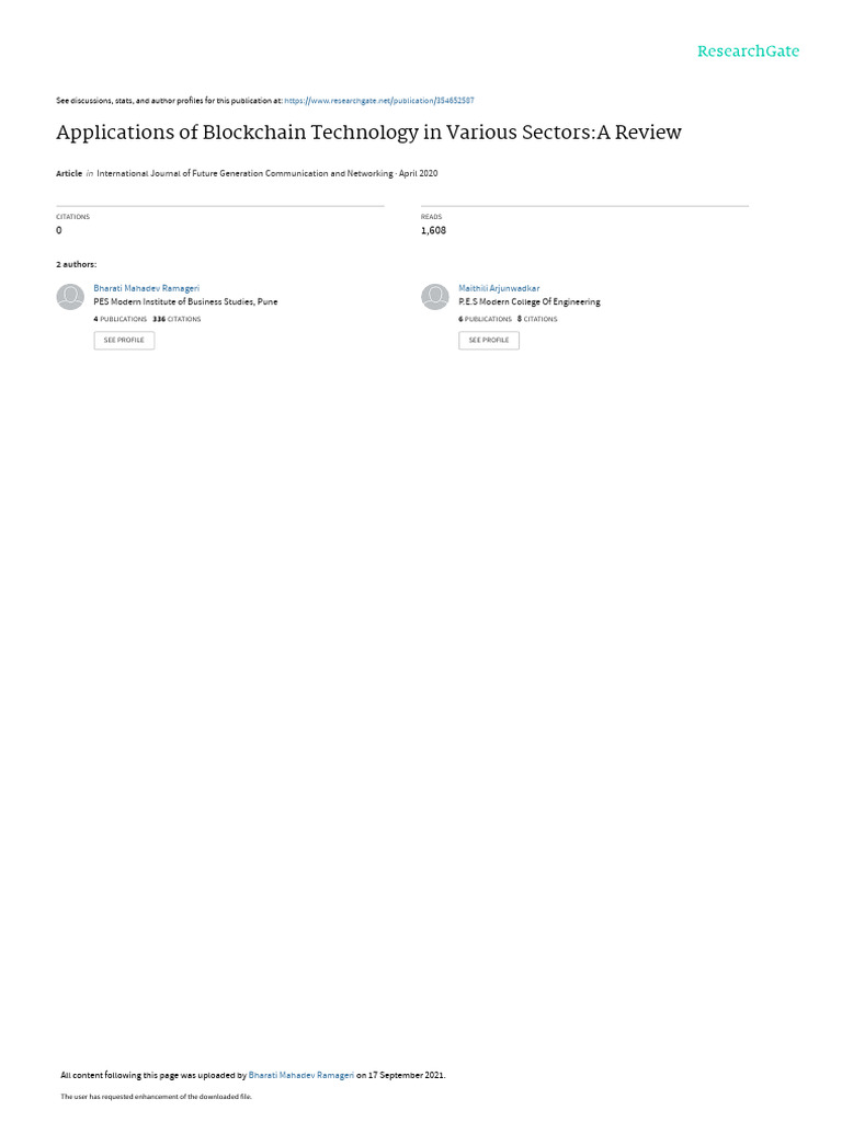 Blockchain Technology and Its Applications in Various Sectors A Review | PDF | Bitcoin ...