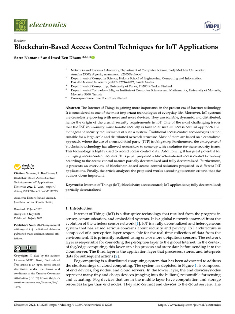 Blockchain-Based Access Control Techniques For IoT Applications | PDF | Computer Access Control ...