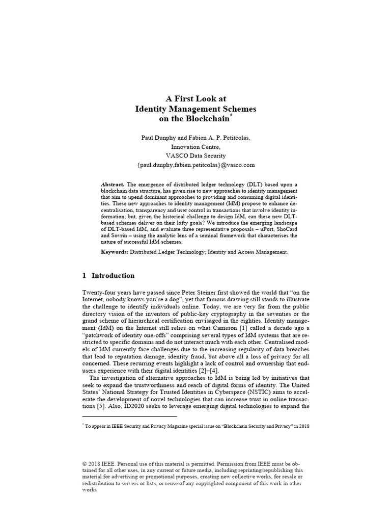 A First Look at Identity Management Schemes On The BlockchainA First ...