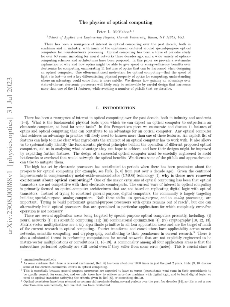 The Physics of Optical Computing | PDF | Nonlinear Optics | Integrated ...