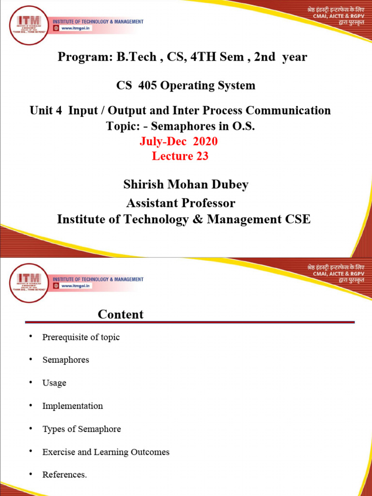 CS 405 Lect 23 Semaphores in O.S. | PDF | Computer Science | Synchronization