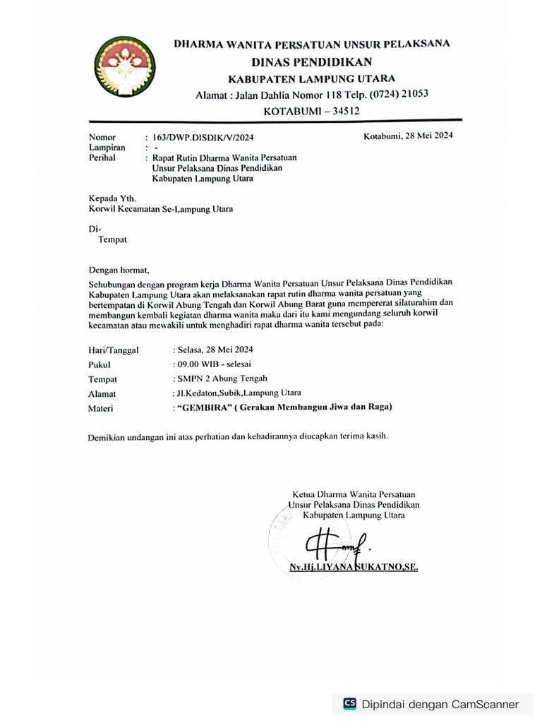 Undangan Rapat Rutin Dwp Korwil Pdf