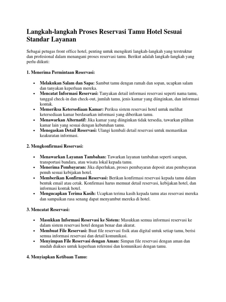 LANGKAH LANGKAH RESERVASI HOTEL SESUAI STANDAR | PDF