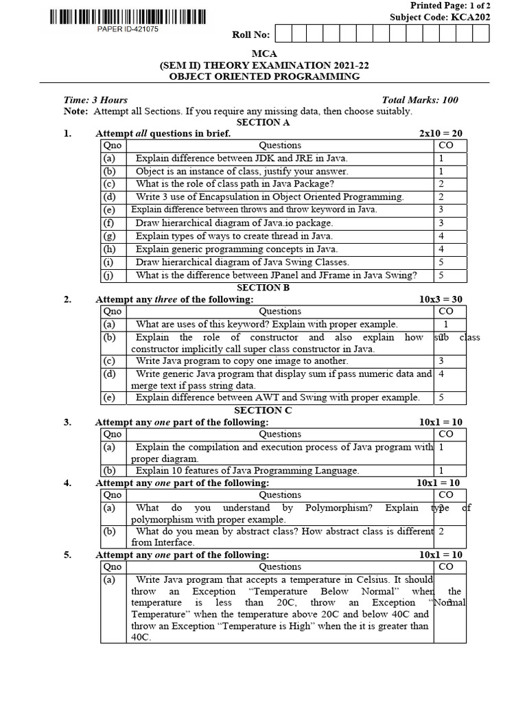 Mca 2 Sem Oops 2021 22 Pdf Programming Constructor Object Oriented Programming