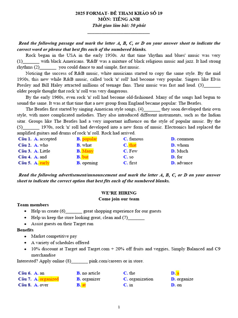 ĐỀ 19 | PDF | Rock And Roll | Washing Machine