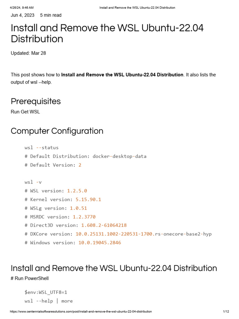 Install and Remove The WSL Ubuntu-22.04 Distribution | PDF | Linux ...