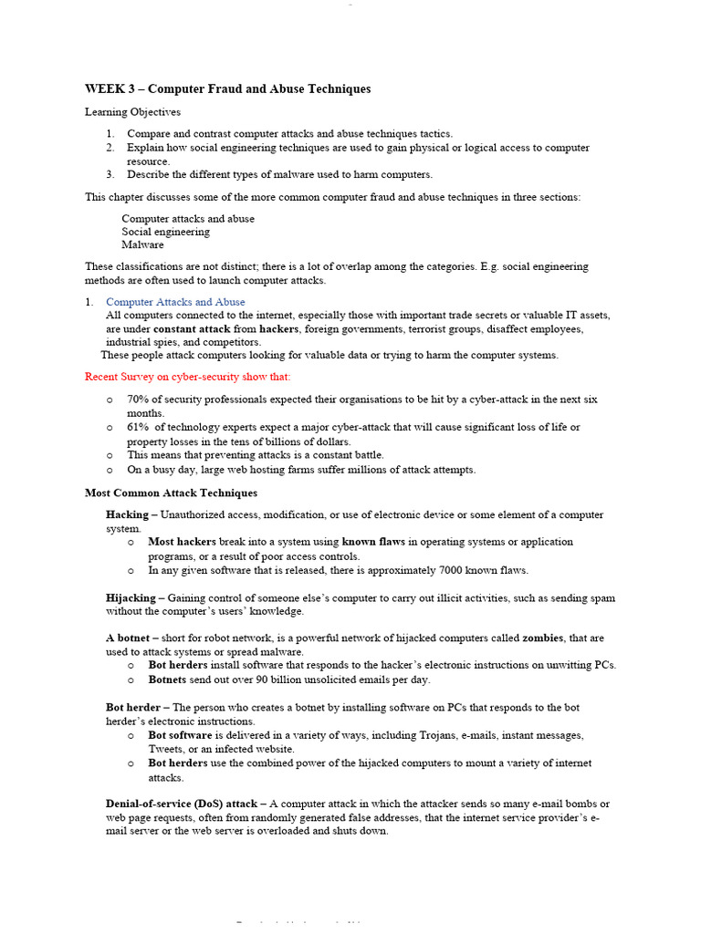 Week 3 Computer Fraud and Abuse Techniques | PDF | Email Spam | Internet