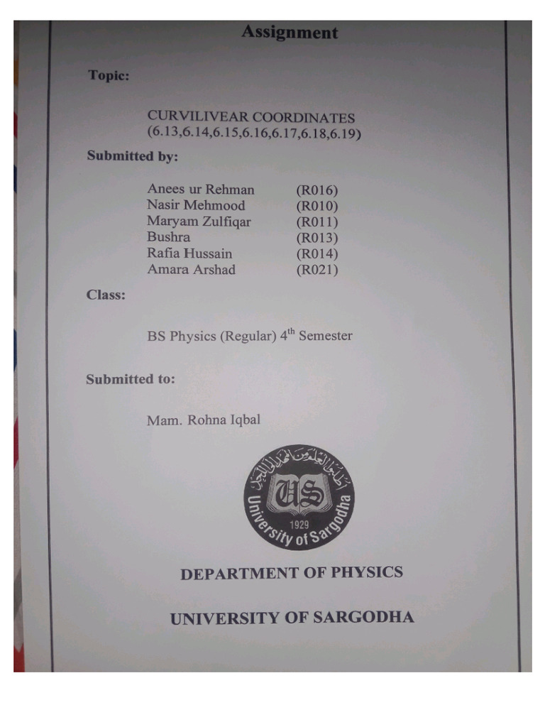 Cylindrical Polar Coordinate System Group 3 Pdf