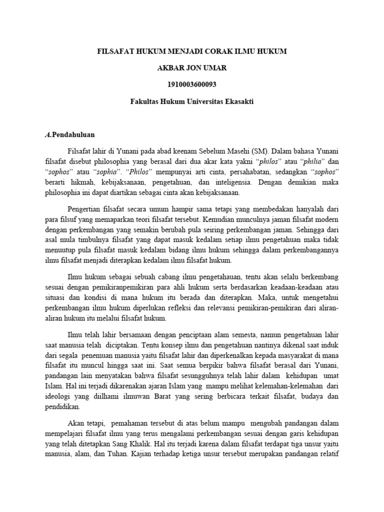Tugas Akhir Filsafat Hukum Akbar Jon Umar | PDF | Sains & Matematika