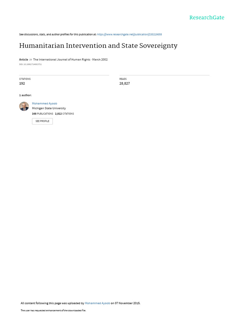 Humanitarian Intervention and State Sovereignty | PDF | Sovereignty ...