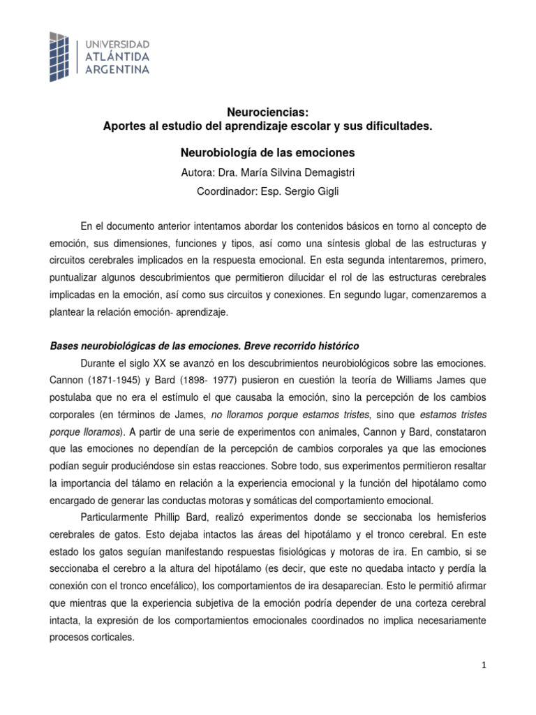 Neurociencias Neurobiología De La Emoción 1era Parte Descargar