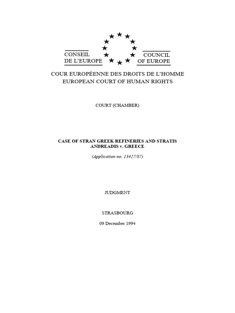 CASE OF STRAN GREEK REFINERIES AND STRATIS ANDREADIS v. GREECE | PDF ...