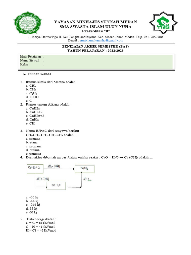 Soal Pas Kimia Kelas Xi | PDF