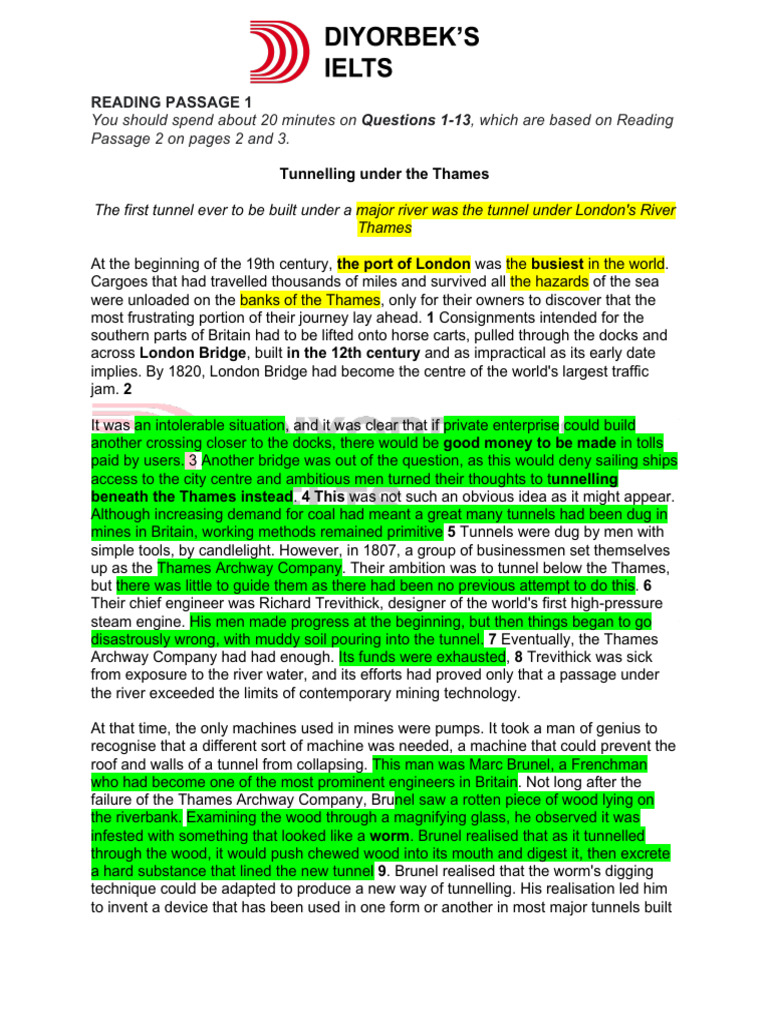Day 1 - Passage Notes | PDF | Tunnel | London