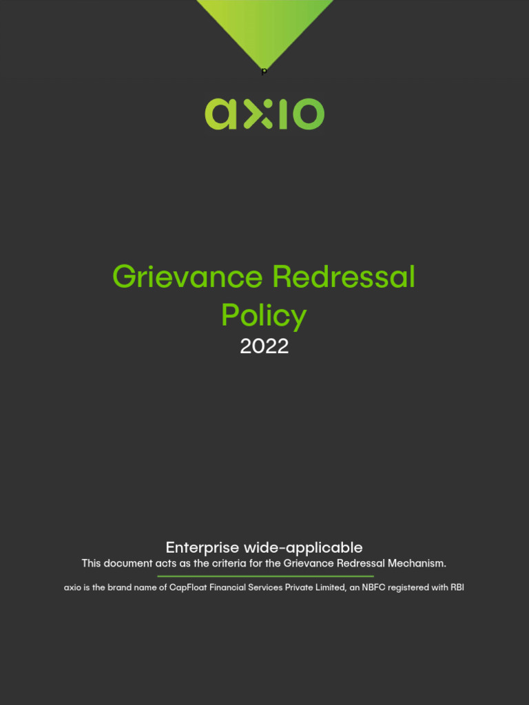 Axio - Grievance Redressal Policy | PDF | Business