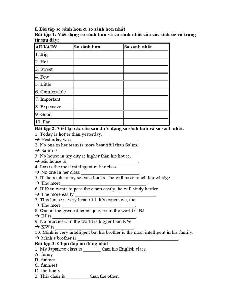 Comparative & Superlative Exercises | PDF | Career & Growth | Teaching Methods & Materials