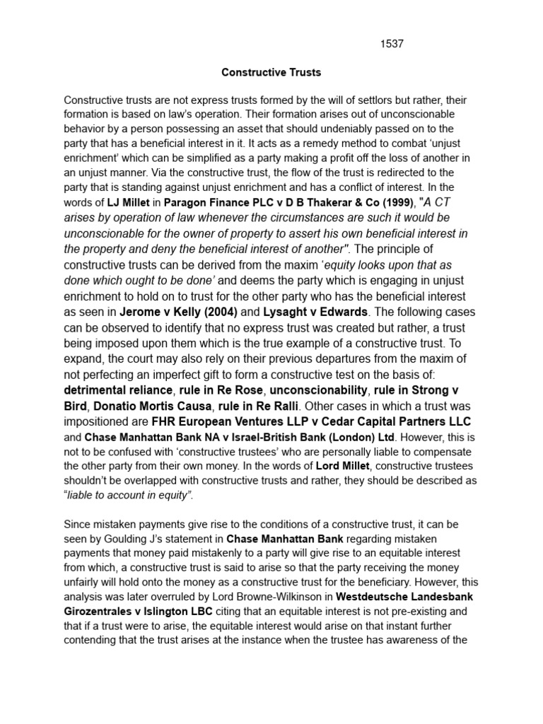 Understanding Constructive Trusts | PDF | English Trust Law | Fiduciary