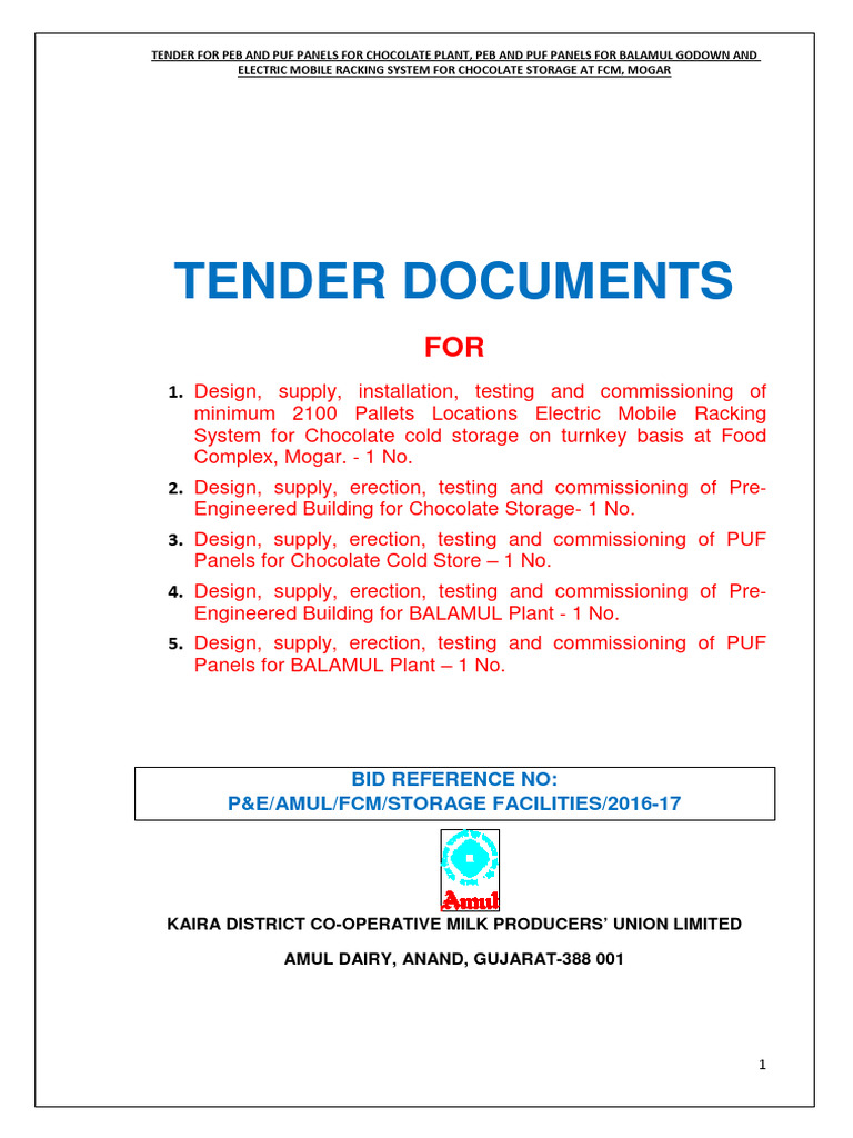 Tender Documents: Bid Reference No: P&E/Amul/Fcm/Storage Facilities ...
