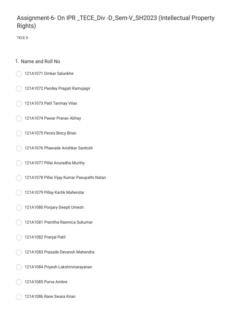 Assignment-6- On IPR _TECE_Div -D_Sem-V_SH2023 (Intellectual Property ...