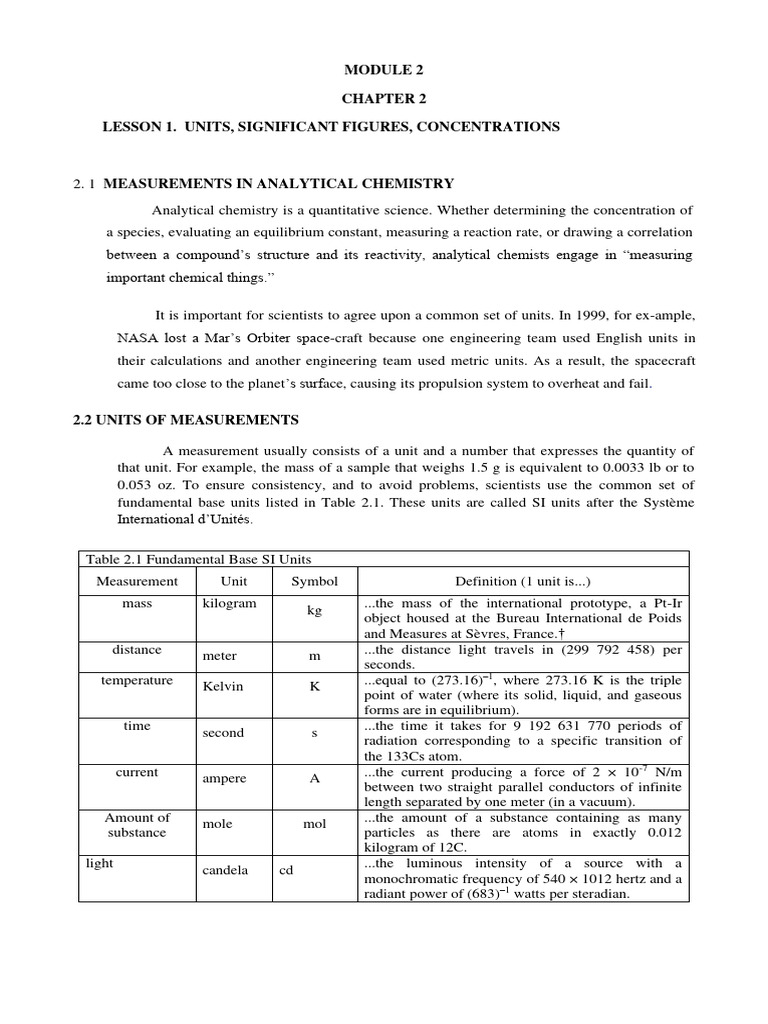 MODULE - 2 - LESSON 1 - ANAL - CHEM-Units, Sig - Fig, Concentrations ...