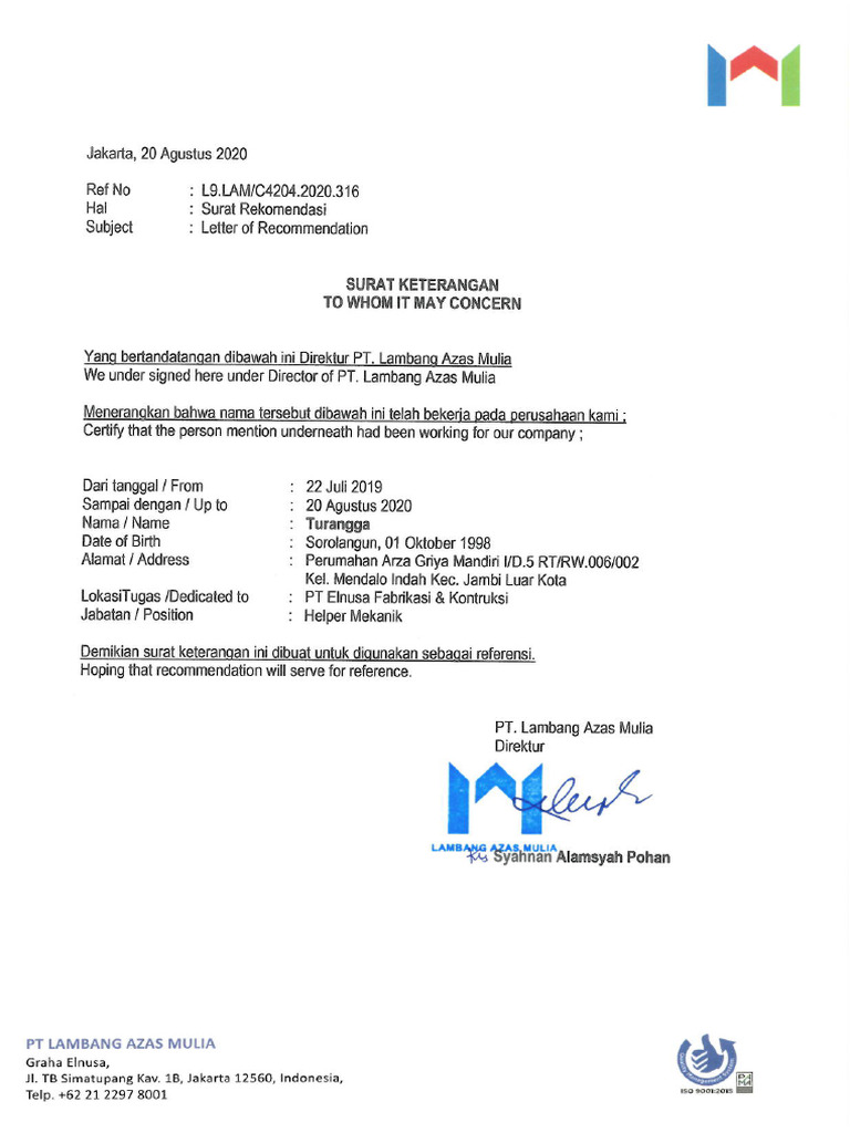 Paklaring - Turangga EFK | PDF