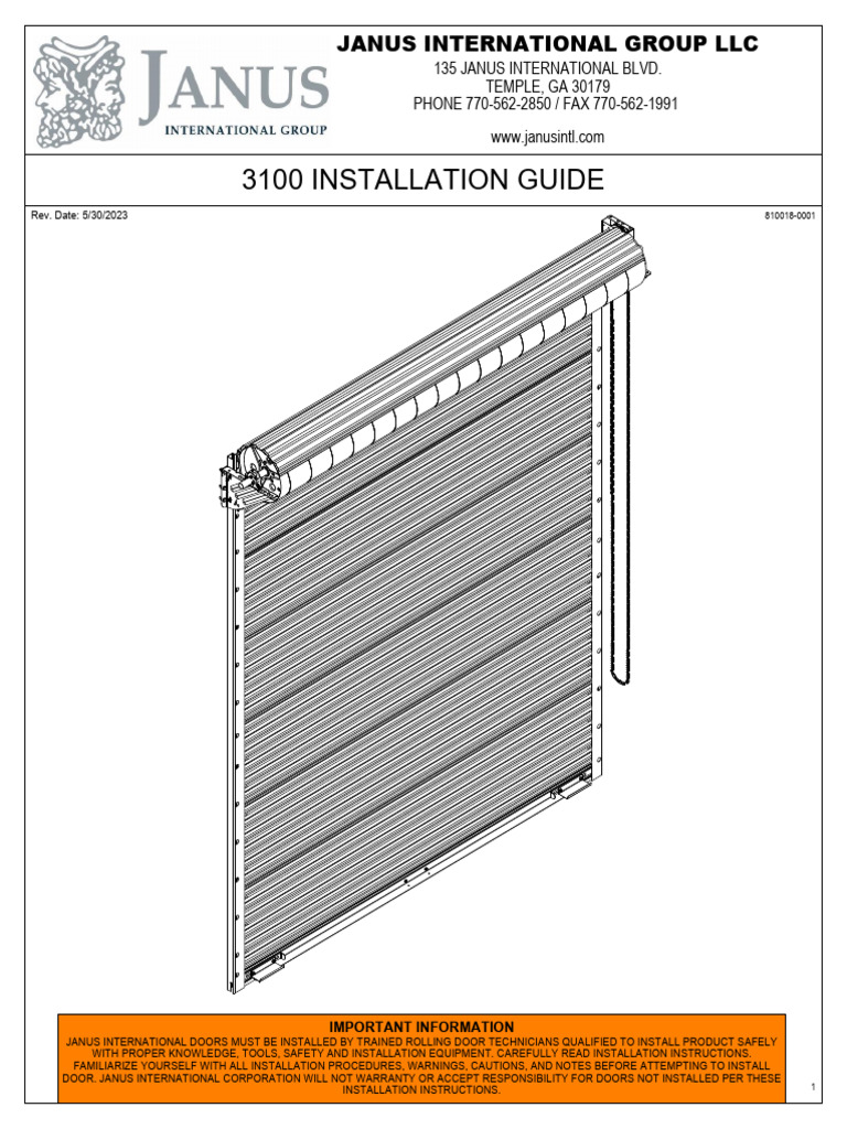 Janus 3100 Door Installation Guide | PDF | Screw | Axle