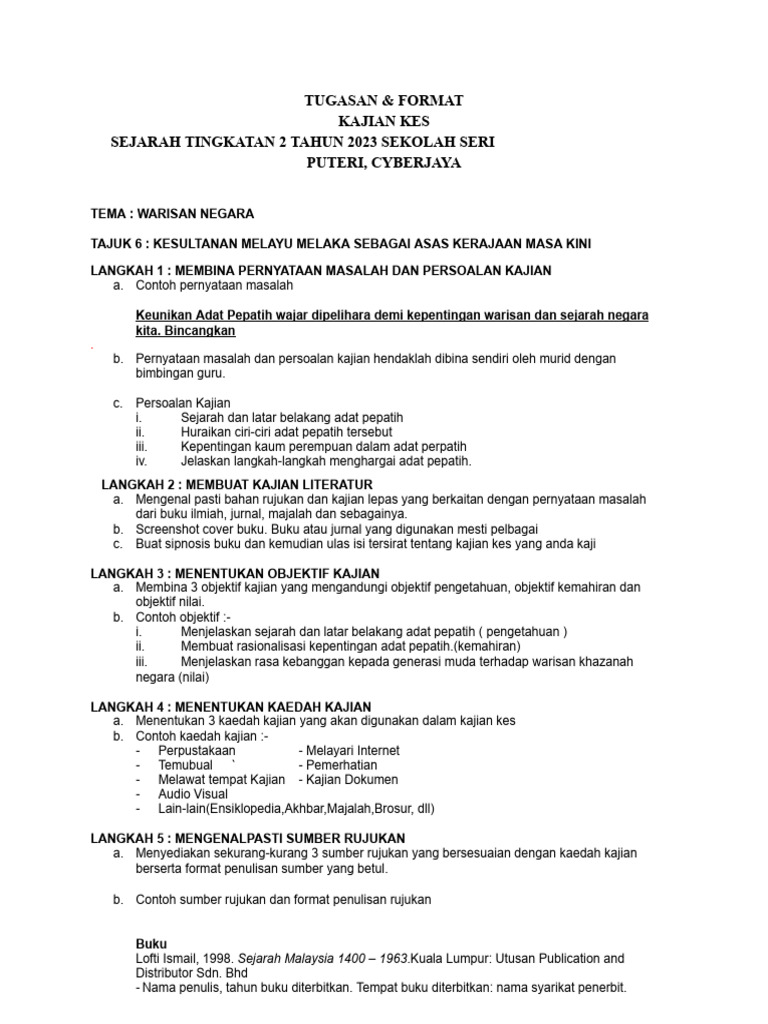 Tajuk Dan Format Penulisan Kajian Kes Ting. 2 | PDF