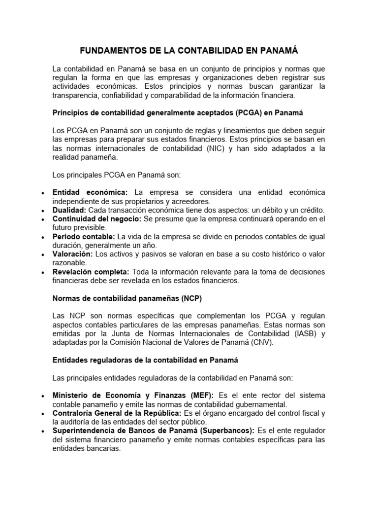 FUNDAMENTOS DE LA CONTABILIDAD EN PANAMÁ | PDF