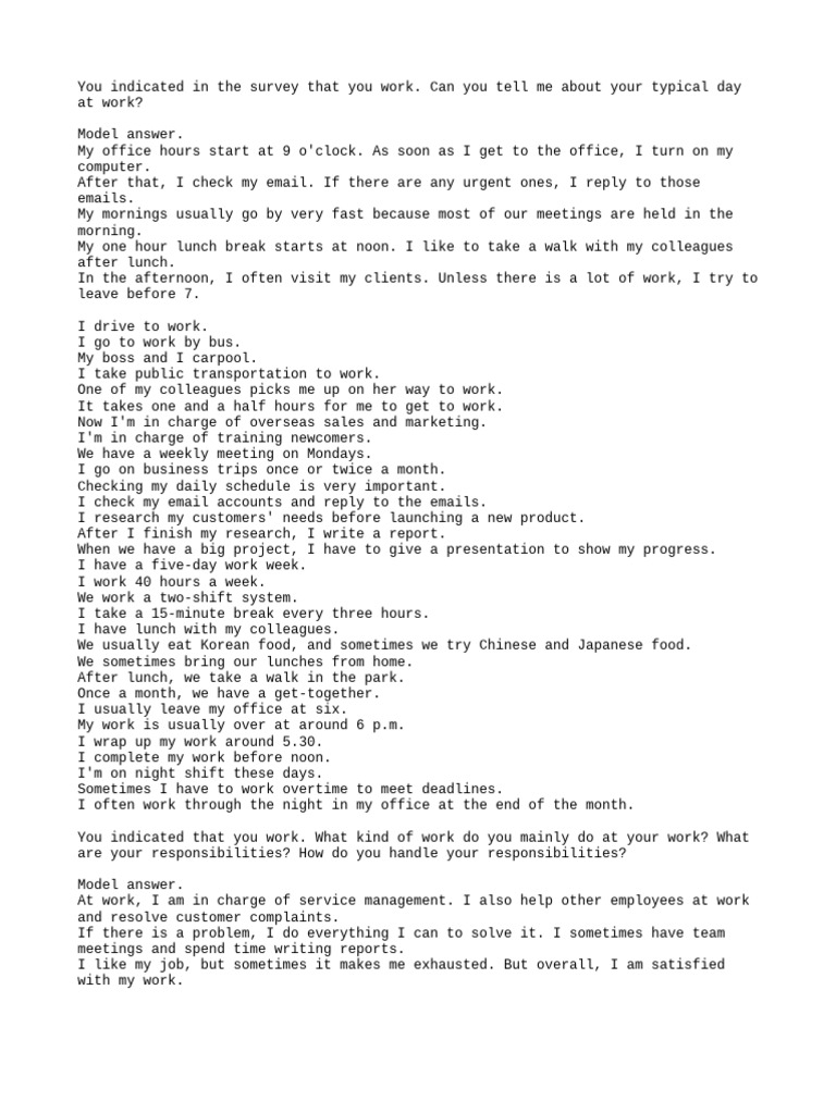 OPIc - IM3 Work | PDF | Lunch | Business