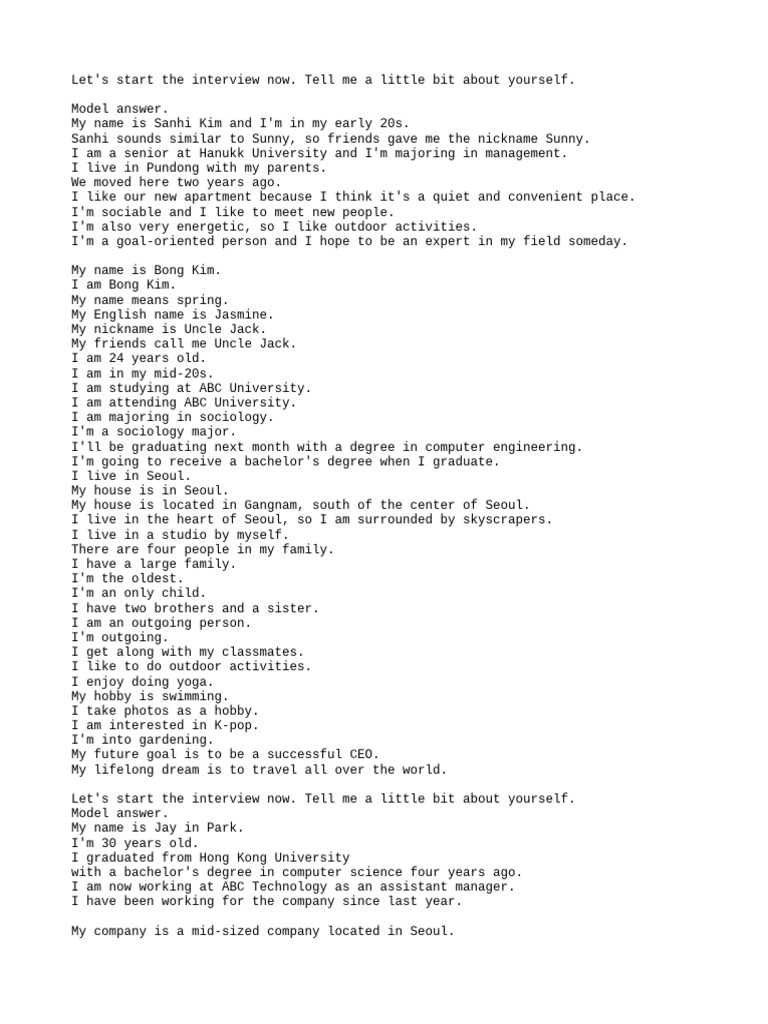 OPIc - IM1 Tell Me About Yourself | PDF | Career & Growth