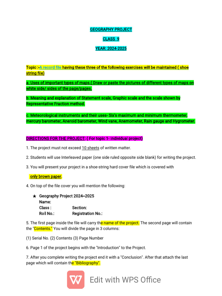 Geography Project Class 9 | PDF
