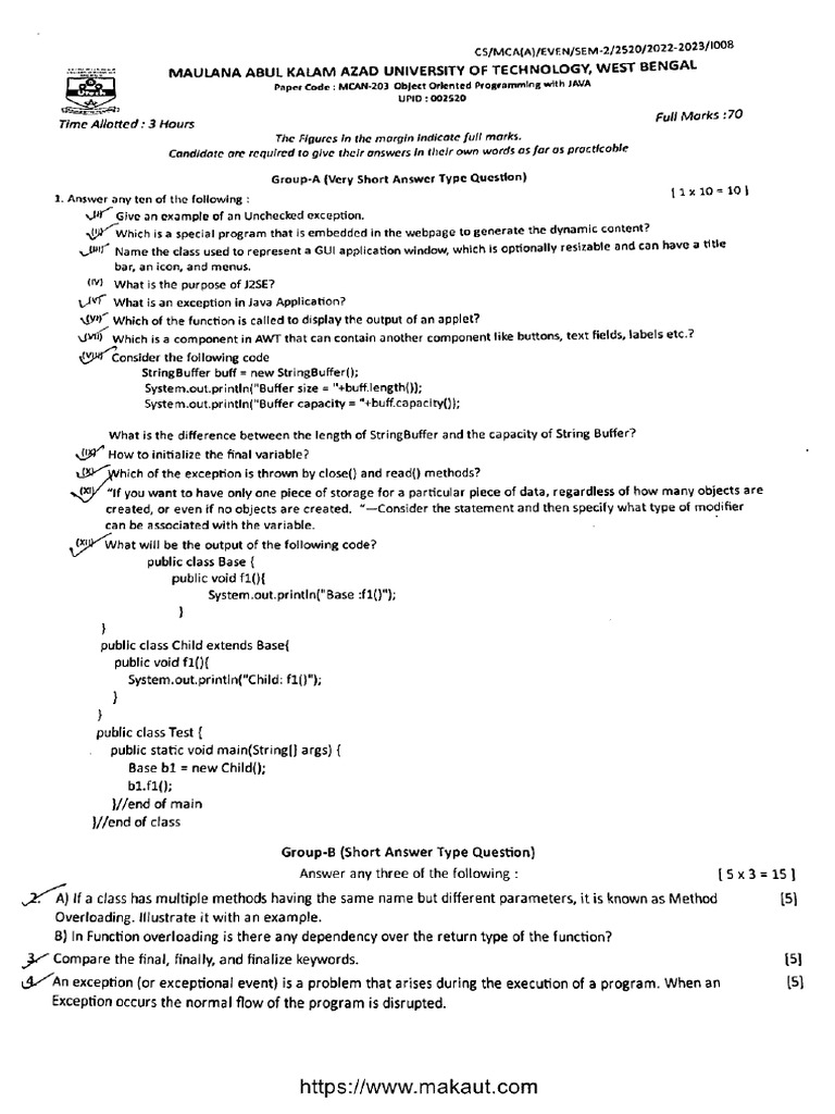Mca 2 Sem Object Oriented Programming With Java Mcan 203 2023 | PDF