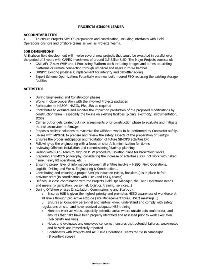 Projects SIMOPS Leader | PDF | Offshore Drilling