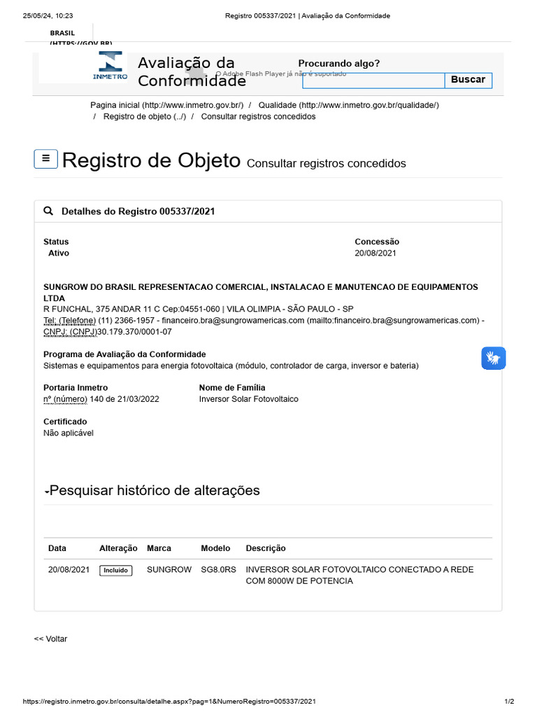 Registro Inmetro: Inversor Sungrow SG8.0RS | PDF | Informática