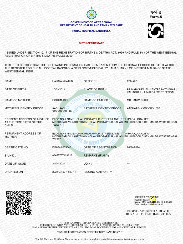 SignedBirthCertificate 10022966 507 | PDF | Birth Certificate ...