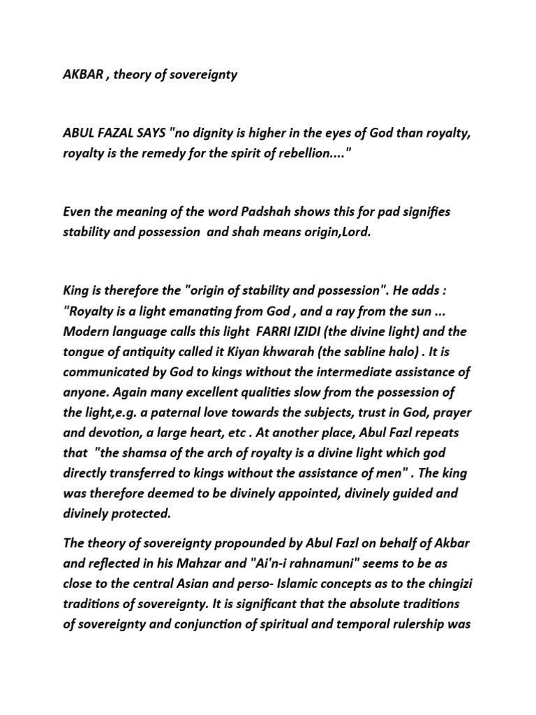 Abul Fazl's Sovereignty Theory Explained | PDF | Religious Belief And ...