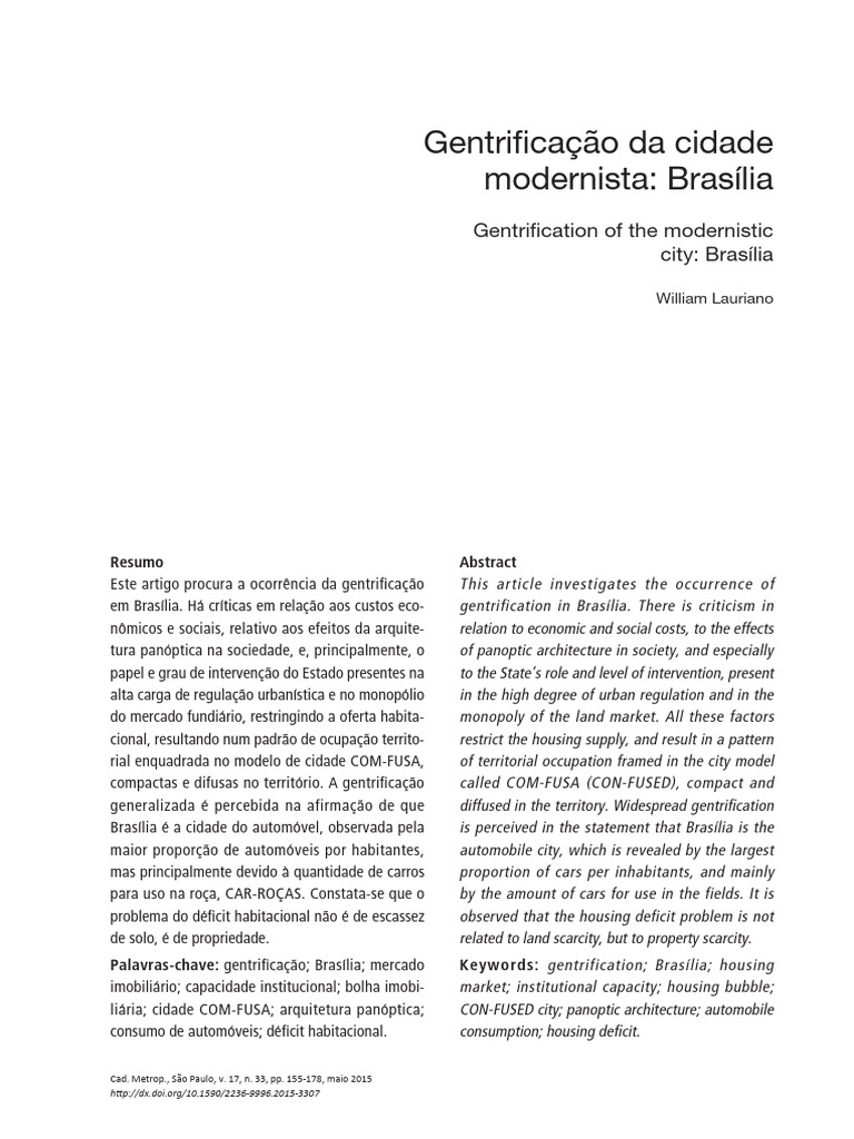 Gentrificação Da Cidade Modernista: Brasília | PDF | Urbanização | Subúrbio