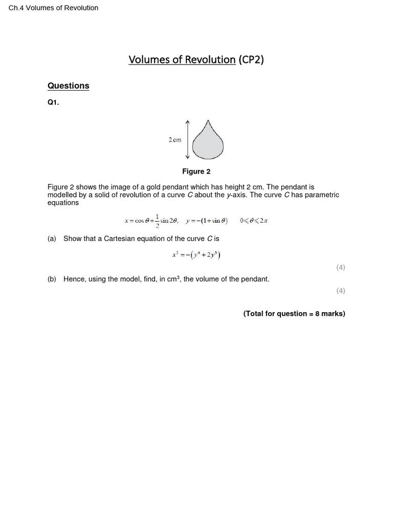 Volume of Revolution Exam Questions | PDF | Cartesian Coordinate System ...