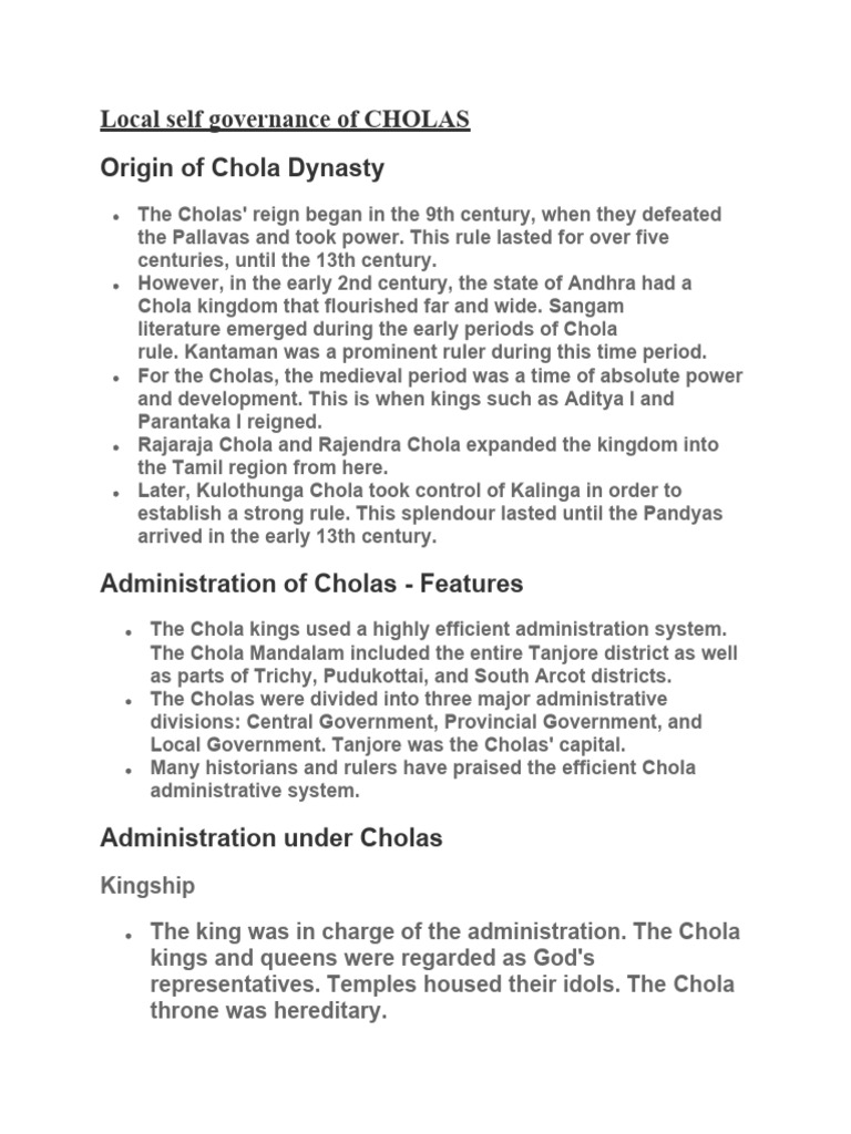 Local Self Governance of CHOLAS | PDF | South India | Tamils