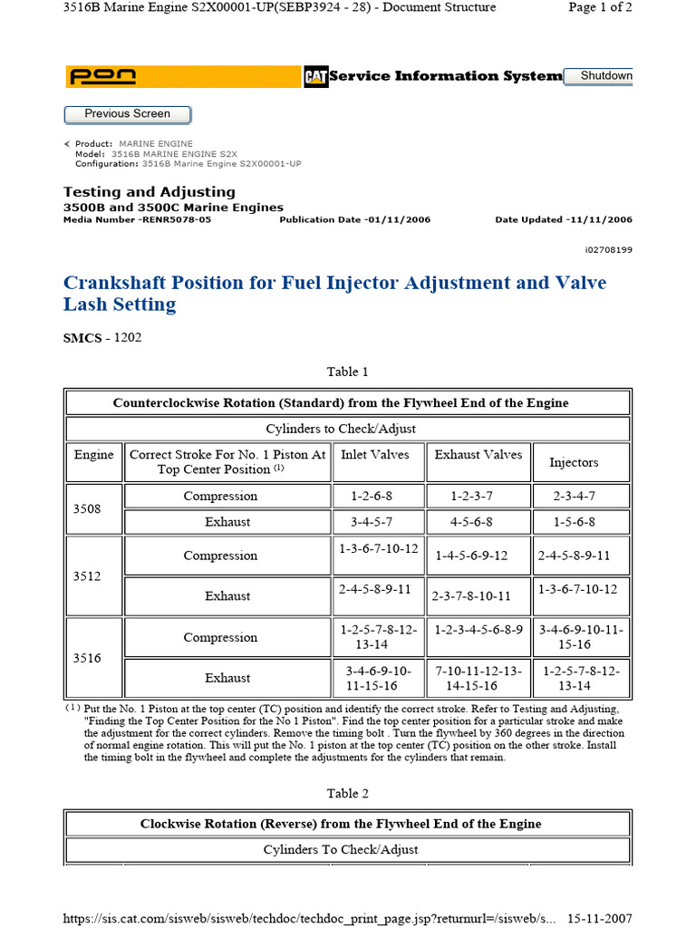 Crankshaft Position For Fuel Injector Adjustment and Valve L | PDF ...
