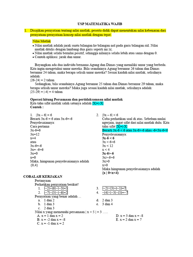 Usp Matematika Wajib | PDF