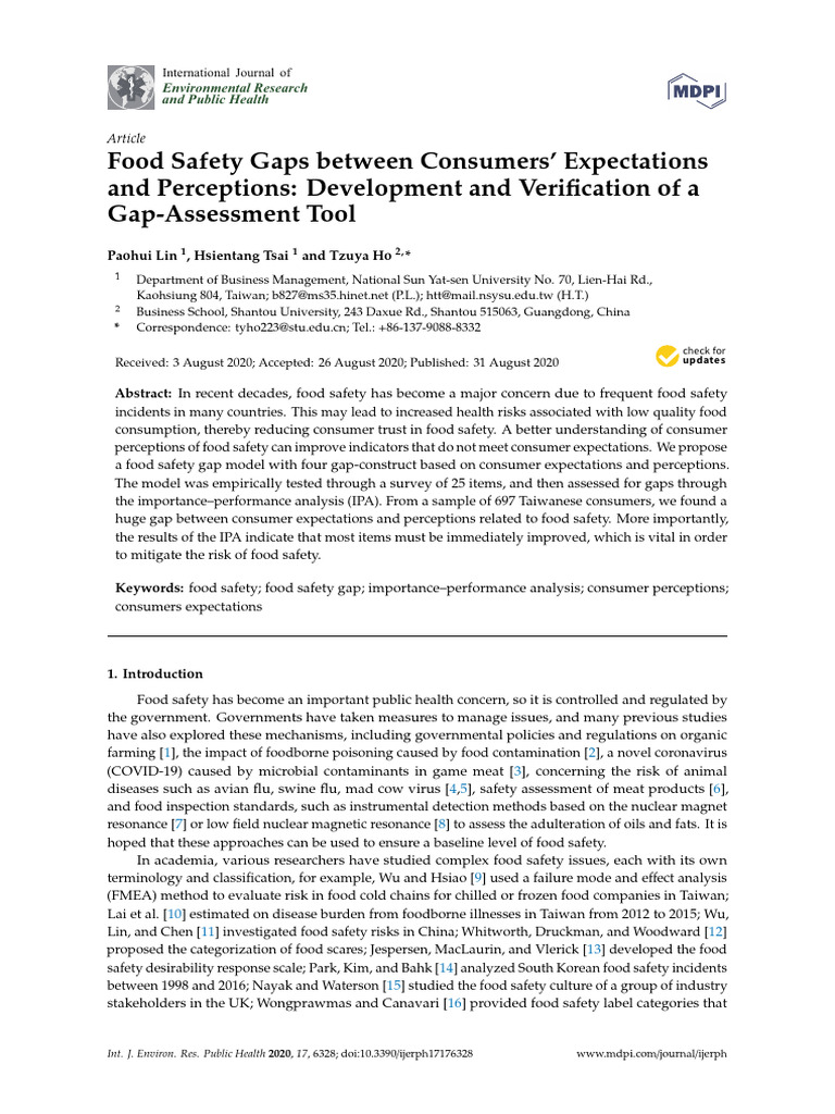 Food Safety Gaps Between Consumers' Expectations | PDF | Food Safety | Safety